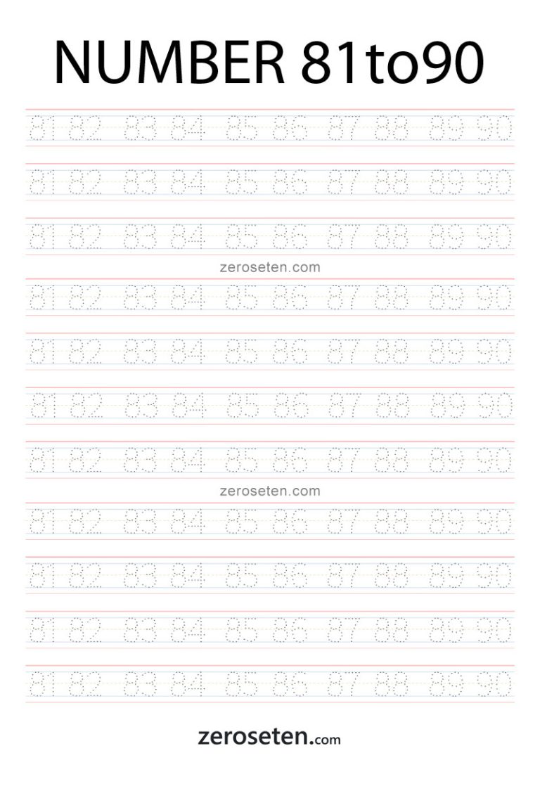 Numbers Tracing Worksheets Eighty one to Ninety - Zero se Ten Blog