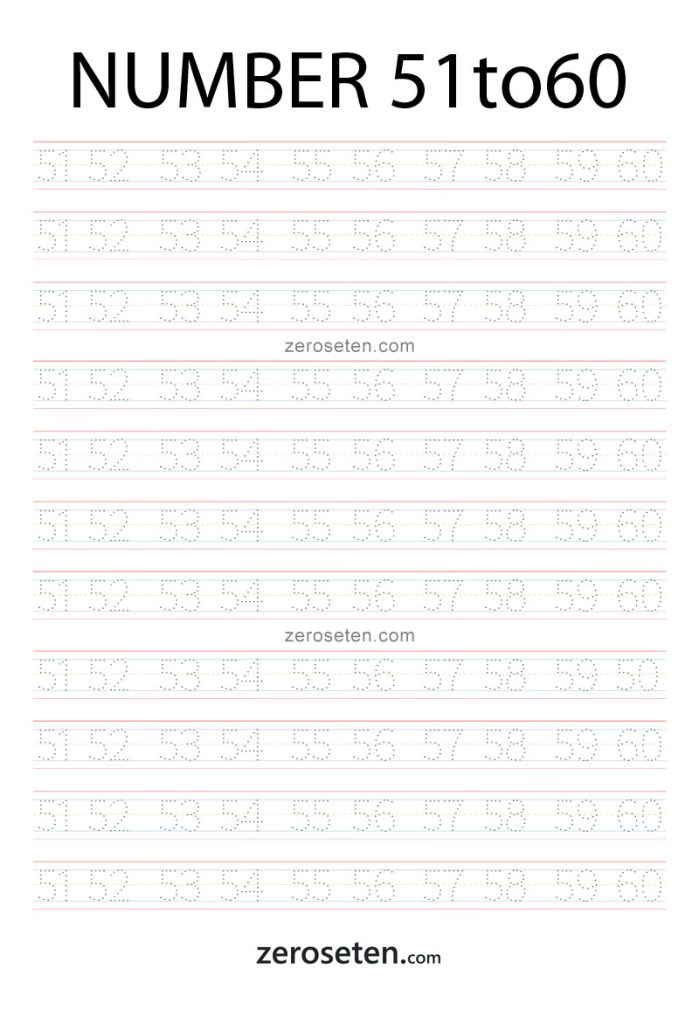 Numbers Tracing Worksheets Fifty one to Sixty - Zero se Ten Blog