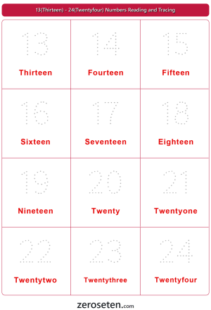 13(Thirteen) - 24(Twentyfour) Numbers Reading and Tracing - Zero se Ten ...