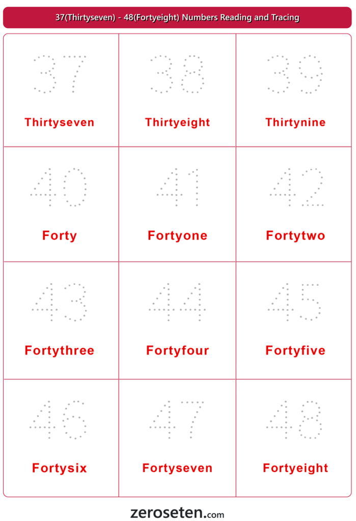 37(Thirtyseven) - 48(Fortyeight) Numbers Reading and Tracing - Zero se ...