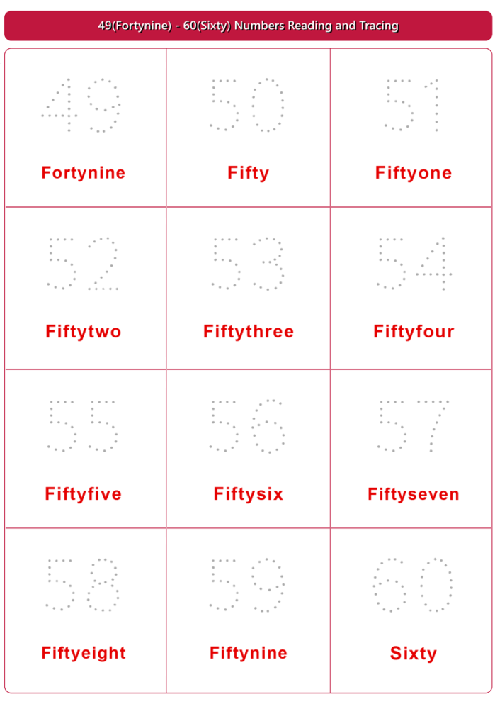 49(Fortynine) - 60(Sixty) Numbers Reading and Tracing - Zero se Ten Blog