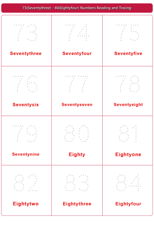 73(Seventythree) - 84(Eightyfour) Numbers Reading and Tracing - Zero se ...