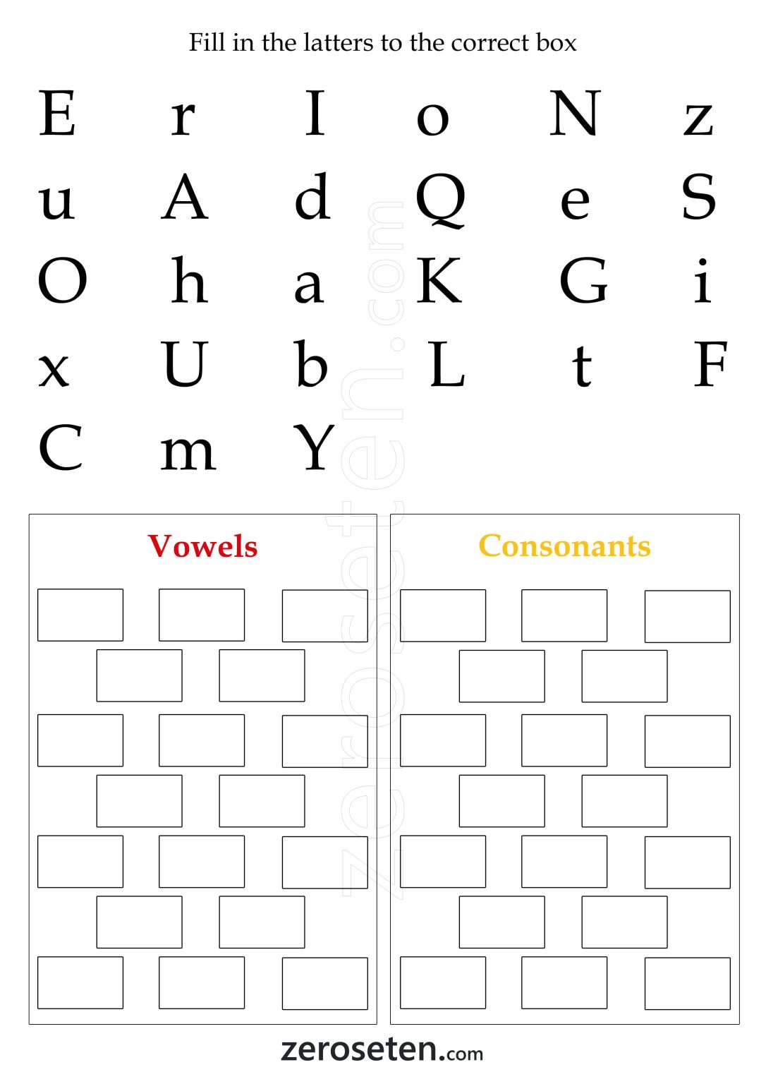 Fill in the latters to the Vowels and Consonants - Zero se Ten Blog
