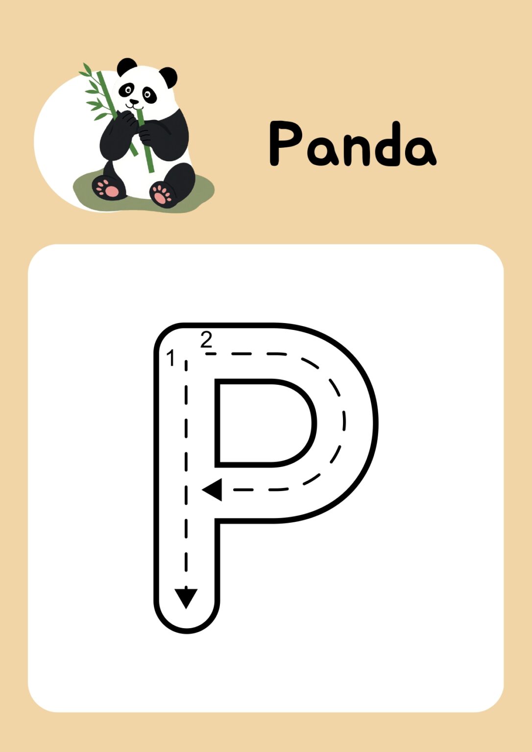 Letter P Tracing Worksheet with Panda - Zero se Ten Blog