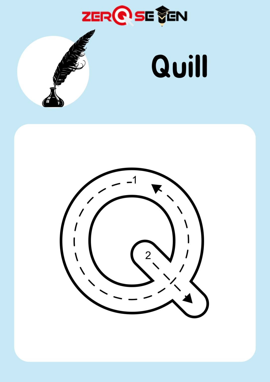 Letter Q Tracing Worksheet with Quill - Zero se Ten Blog
