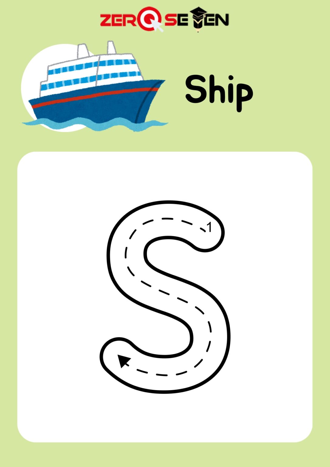 Letter S Tracing Worksheet with Ship - Zero se Ten Blog