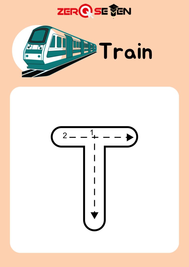 Letter T Tracing Worksheet with Train - Zero se Ten Blog
