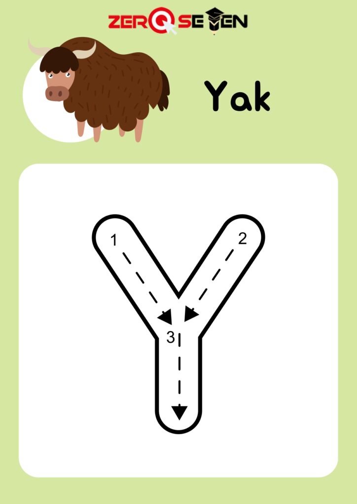 Letter Y Tracing Worksheet with Yak - Zero se Ten Blog